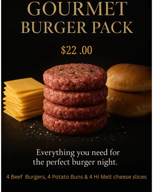Burger, bun & cheese pack - Kwinana Meat & Poultry